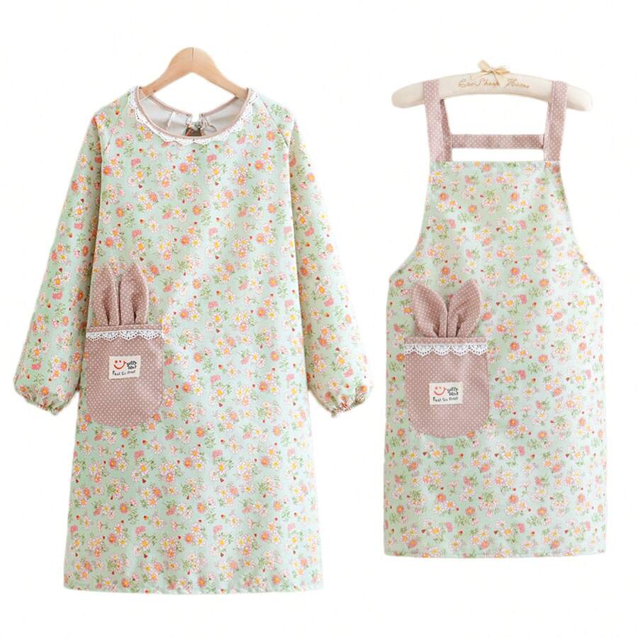 Long Sleeve Apron With Rabbit Ears | SHEIN USA
