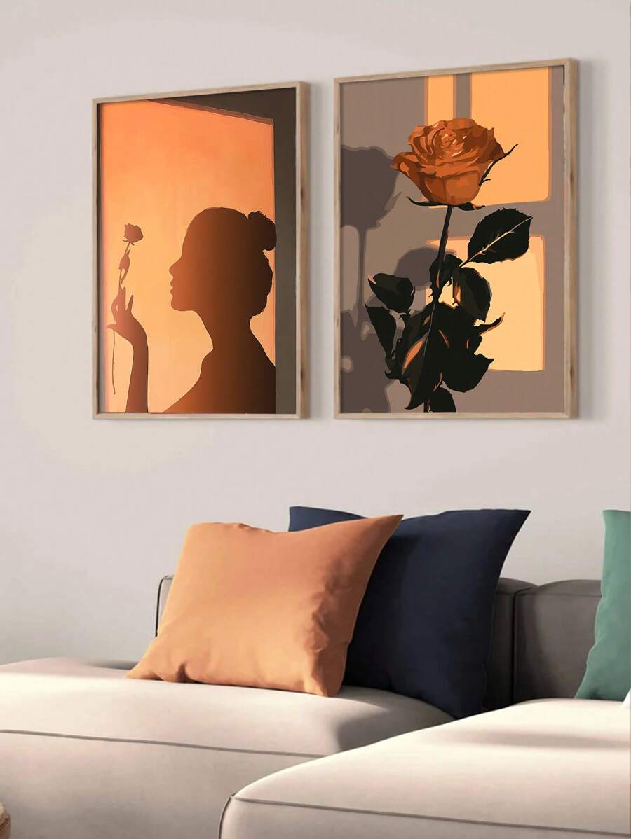 2pcs/Set Nordic Style Warm Beauty & Flower Design Wall Posters For ...