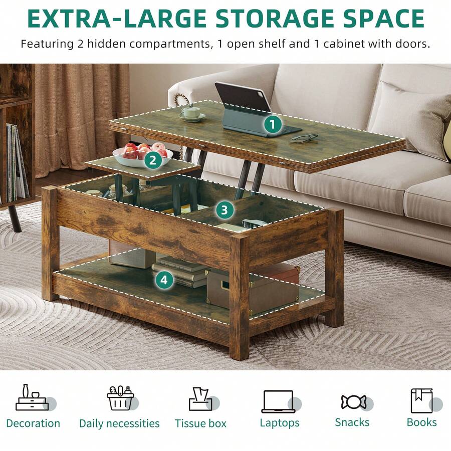 YITAHOME Farmhouse Lift Top Coffee Table, 3 In 1 Multi-Function Center ...