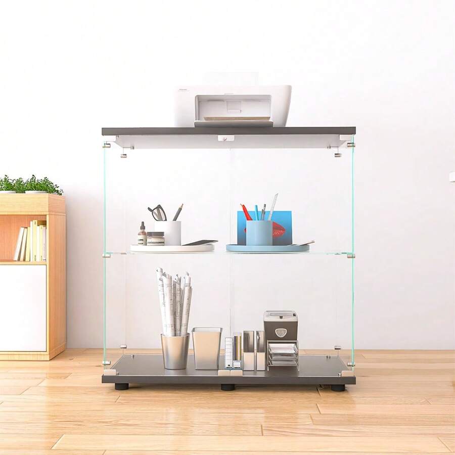 Glass Display Cabinet,2-Tier Glass Display Cabinet With Glass Doors ...