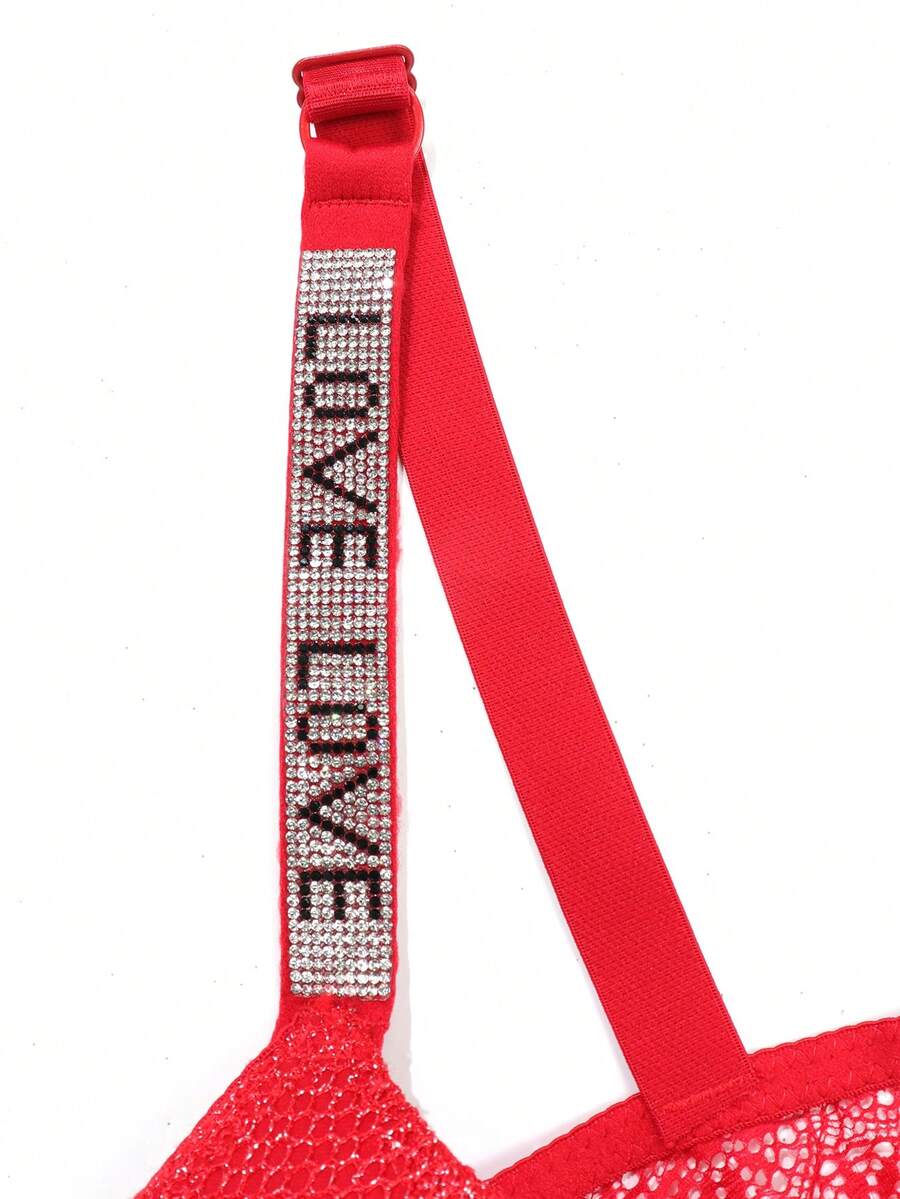 Women's Sexy Push Up Bra With Rhinestone Strap, Lace Edge, And Side ...