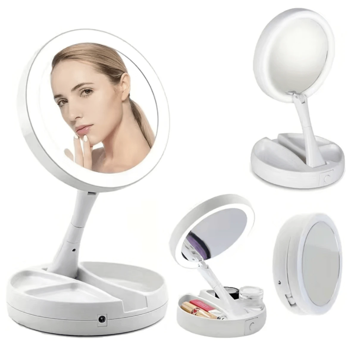 New Portable LED Makeup Mirror Desk With Light Folding Mirror Vertical ...