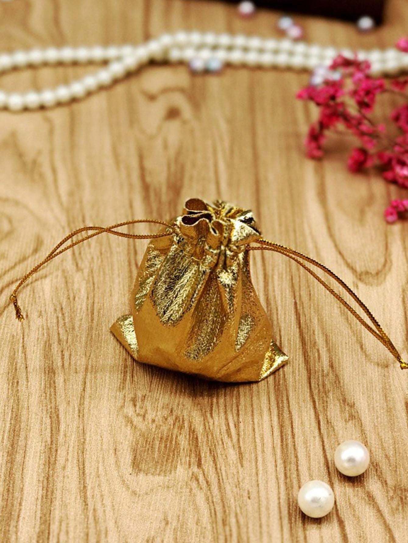50pcs Gold Cloth Jewelry Packaging Gift Drawstring Pouch For Gems ...