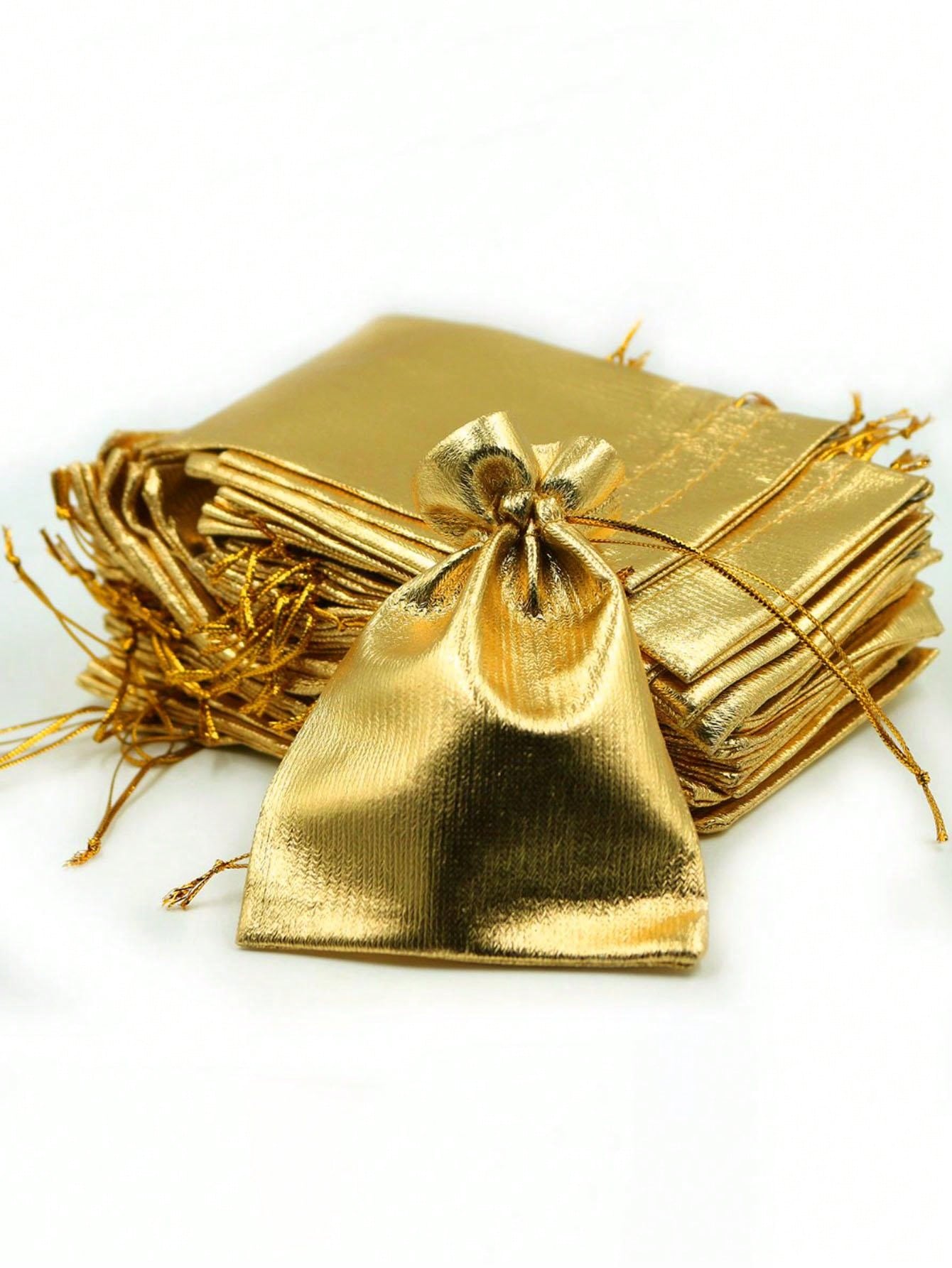 50pcs Gold Cloth Jewelry Packaging Gift Drawstring Pouch For Gems ...