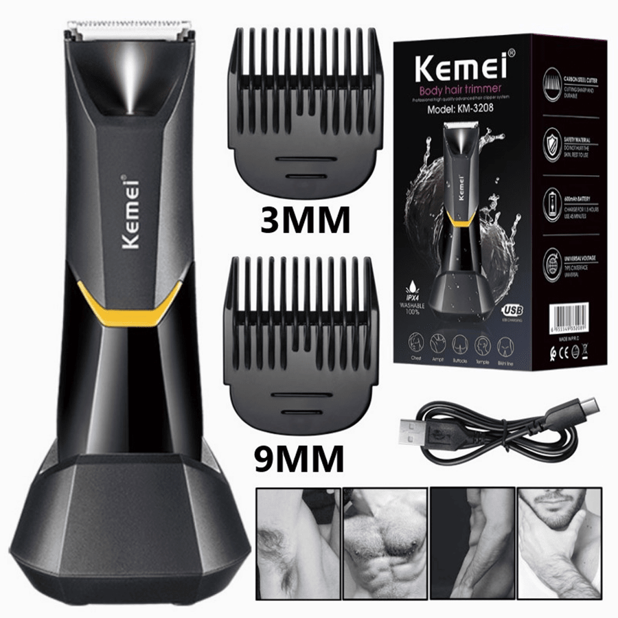 Ceramic Cutter Groin Pubic Private Part Electric Shaver Kemei Km-3208 USB Fast Charging ...