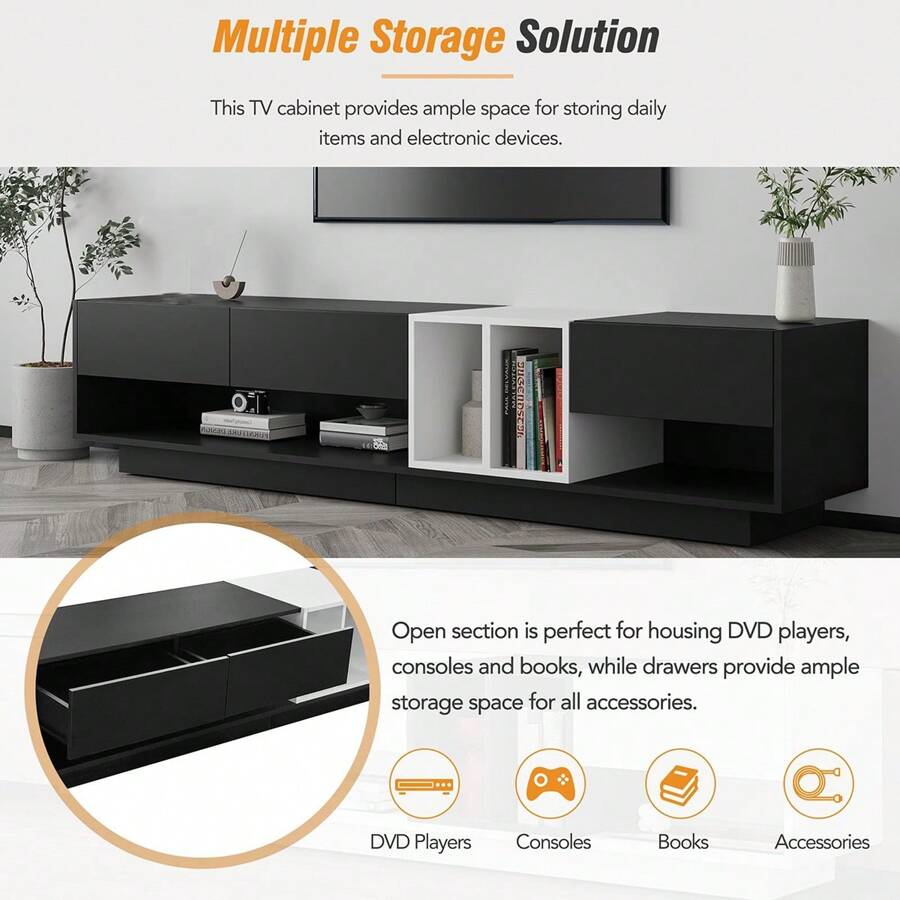 80''TV Stand,Entertainment Center Media Console TV Cabinet With ...