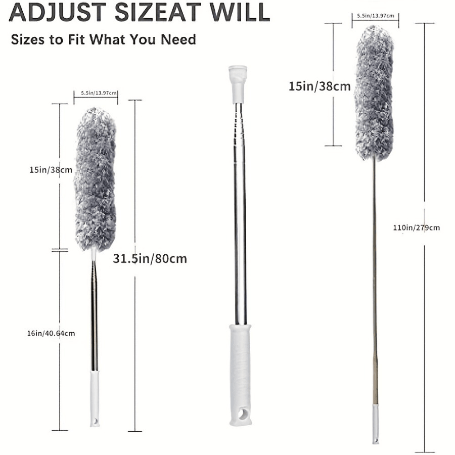 110in Microfiber Extendable Feather Duster,Bendable Head & Long Handle ...