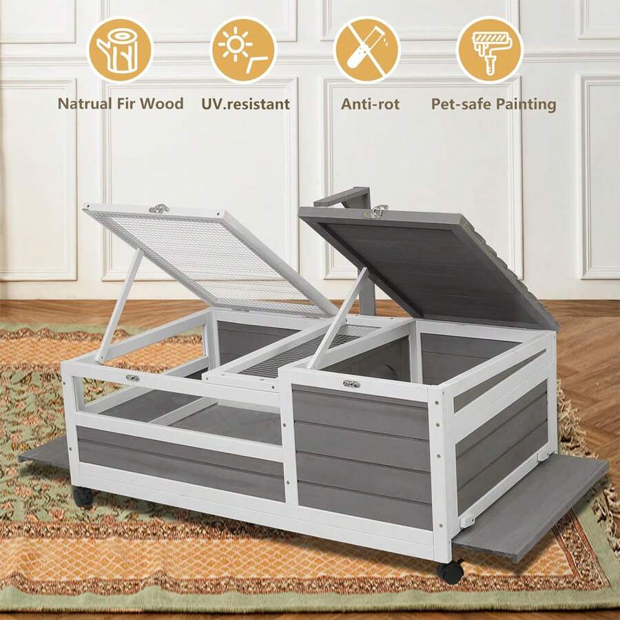 PETSCOSSET Tortoise Habitat Wooden Tortoise House, Indoor Turtle ...