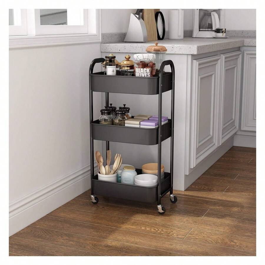 3-Tier Rolling Utility Cart With Caster Wheels,Easy Assembly, For ...