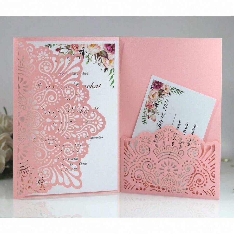 10pcs Personalized Wedding Invitations Card Tri-Fold Pocket Invites ...