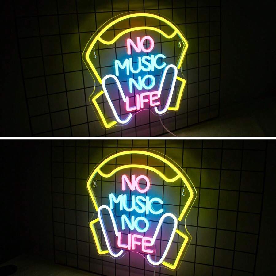 No Music No Life Neon Sign Wall Decor, Creative Led Light Sign With Usb ...
