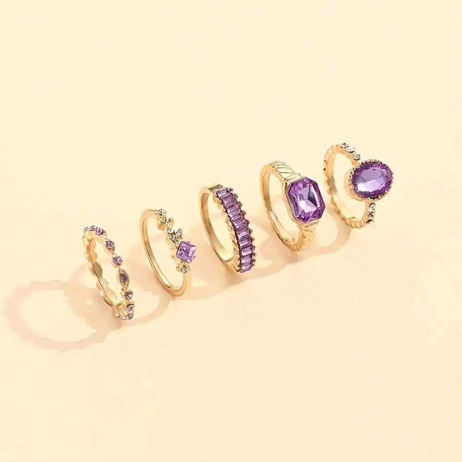 Vintage Chic Diamond & Teardrop Shaped Gemstone Ring Set For Women ...