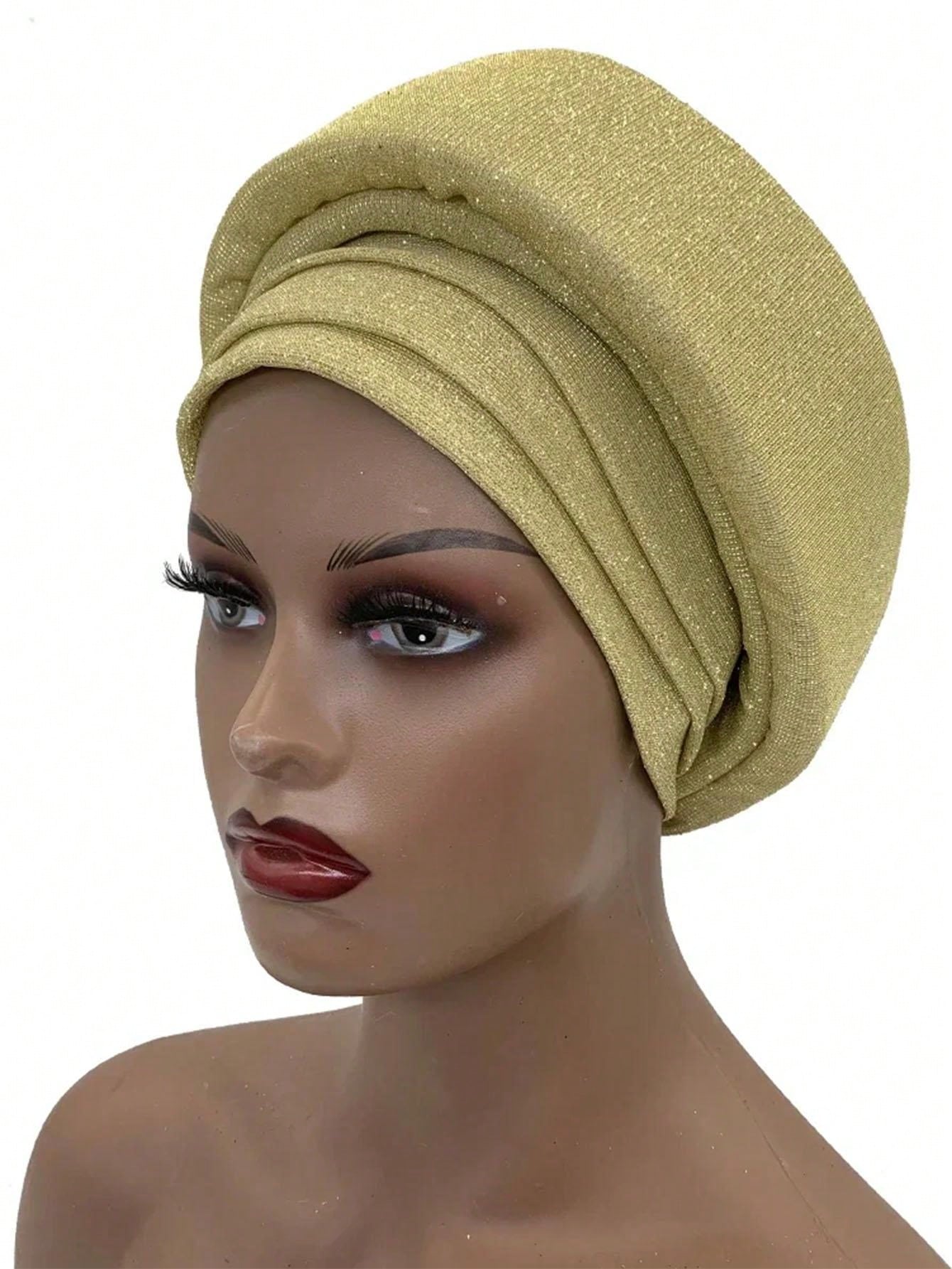 Pleated Women's Turban Cap Female Head Wraps Elegant Auto Gele Headtie ...