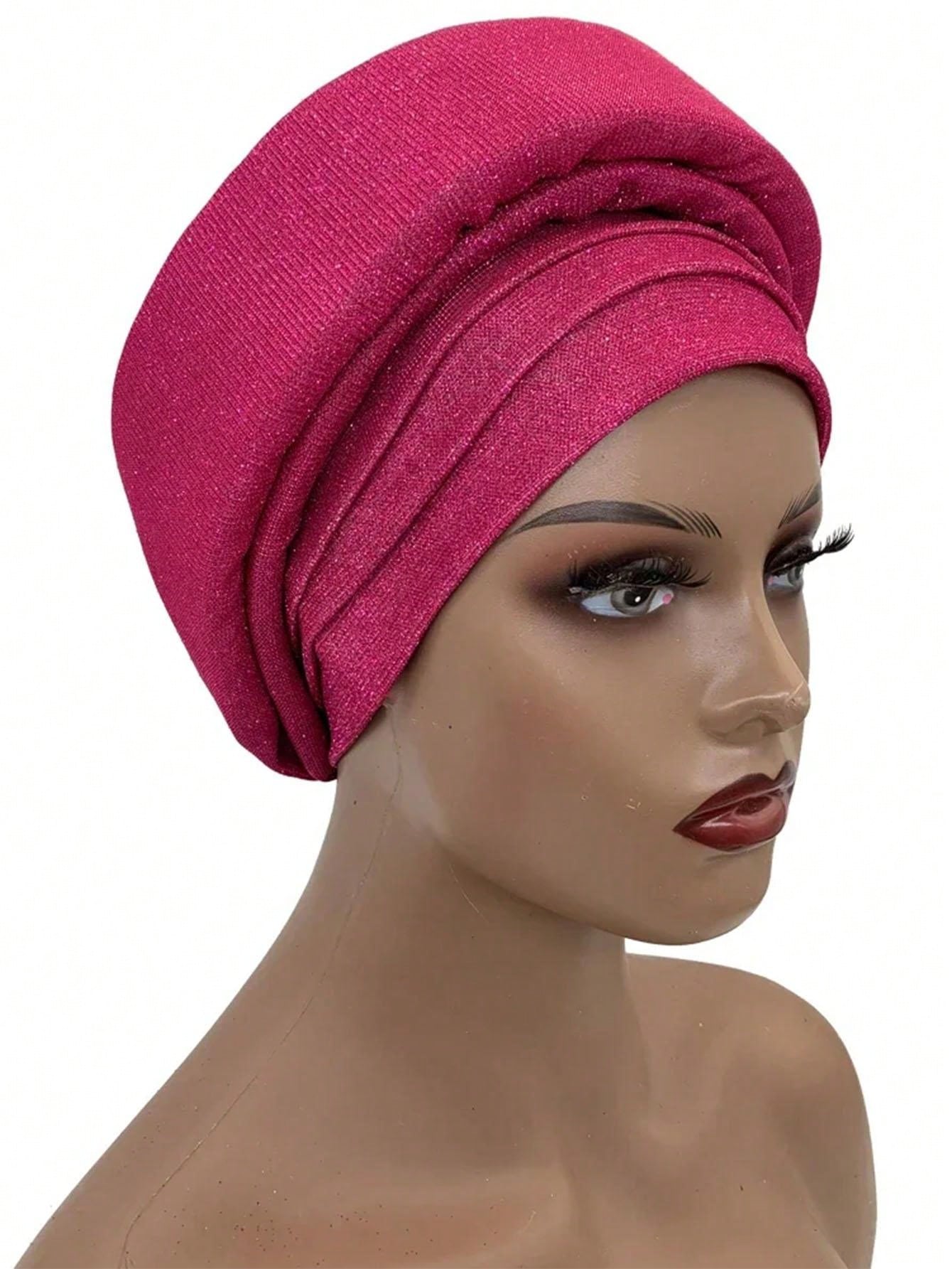 Pleated Women's Turban Cap Female Head Wraps Elegant Auto Gele Headtie ...