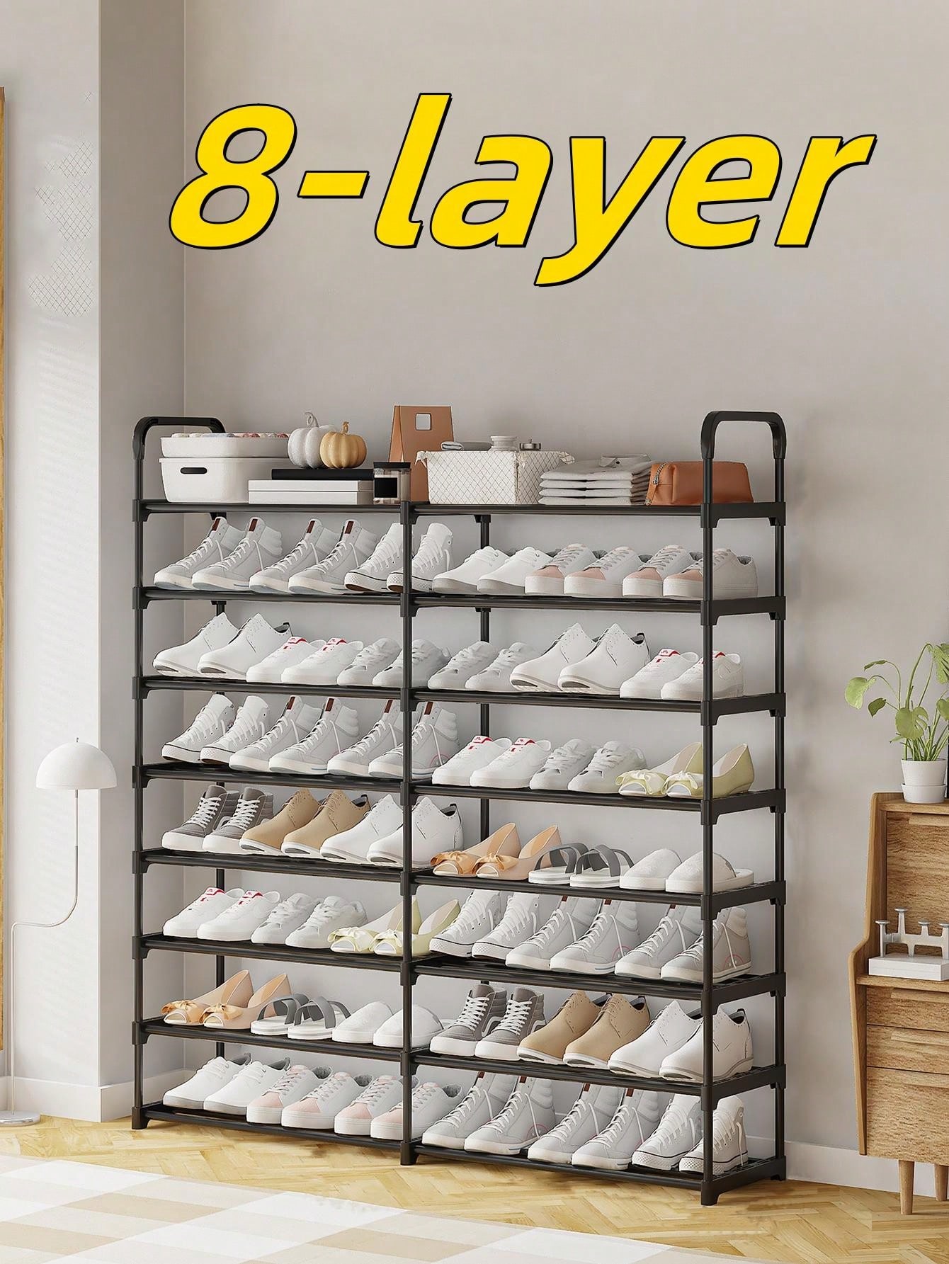Black Double Row Reinforced And Widened Shoe Rack, Easy Storage Rack ...