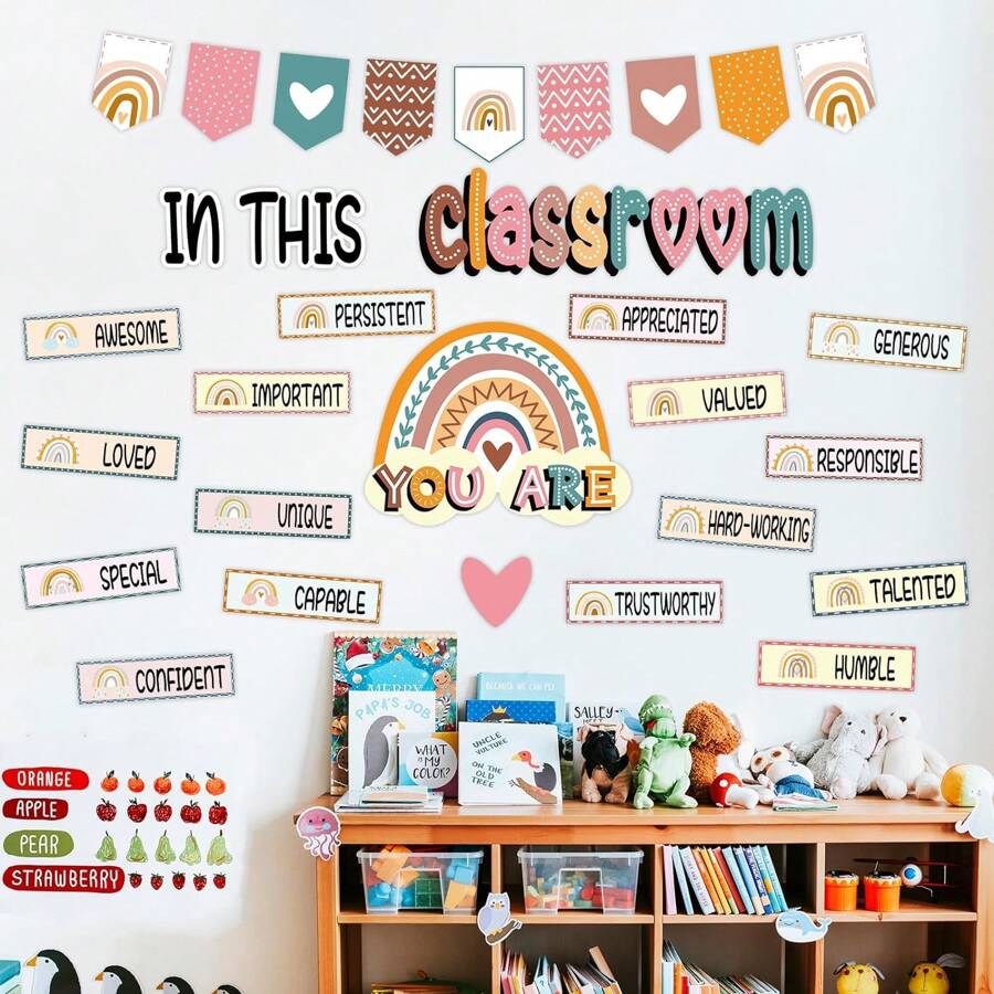 1pc Classroom Bulletin Board Decorations Set - Boho Rainbow ...