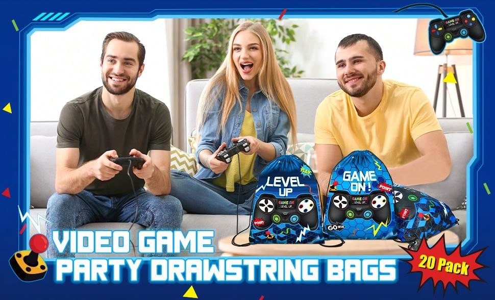6 Pack Video Game Party Drawstring Bags 12 X 10 Inch Video Game Party Favors Video Game Goodie ...