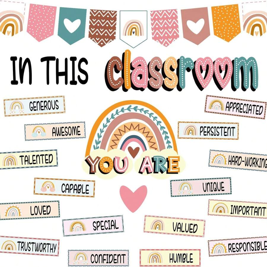 1pc Classroom Bulletin Board Decorations Set - Boho Rainbow ...