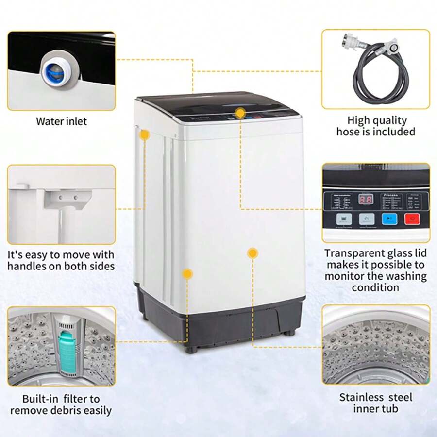 Full-Automatic Washing Machine Top Load Portable Compact Laundry Washer ...
