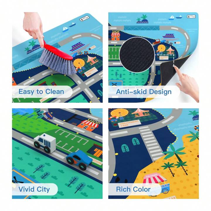 Wooden Train Set Wooden Train Track Set With Mat, City Series | SHEIN UK