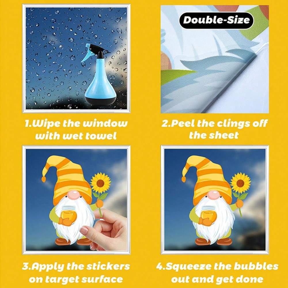 9 Sheets Bee Gnome Window Clings Sunflower Bees Honeypot Static ...