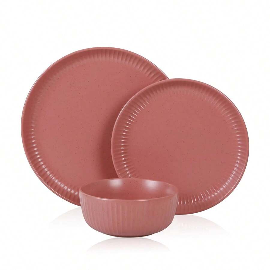 Stoneware 12-Piece Dinnerware Set, Terracotta | SHEIN USA
