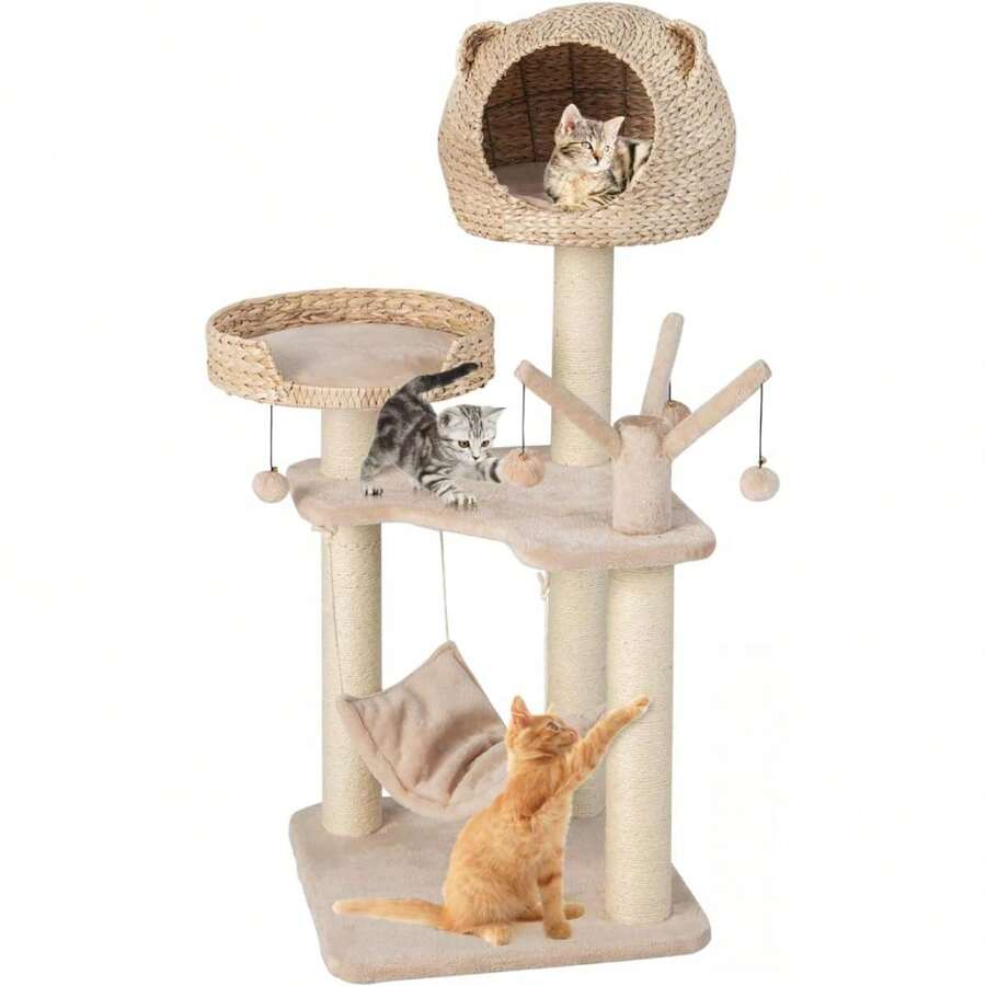 5-Layer Cat Tree, 121 Cm High Climbing Tower With Cave, Cat Bed ...