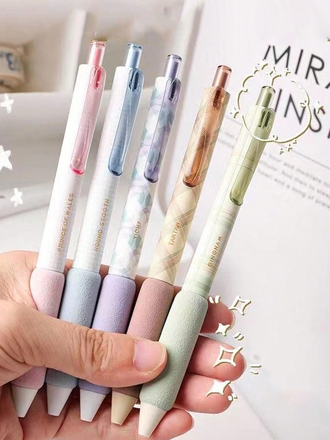 5pcs/Set Vintage Plaid Pattern Neutral Pens With Soft Grip And Push ...