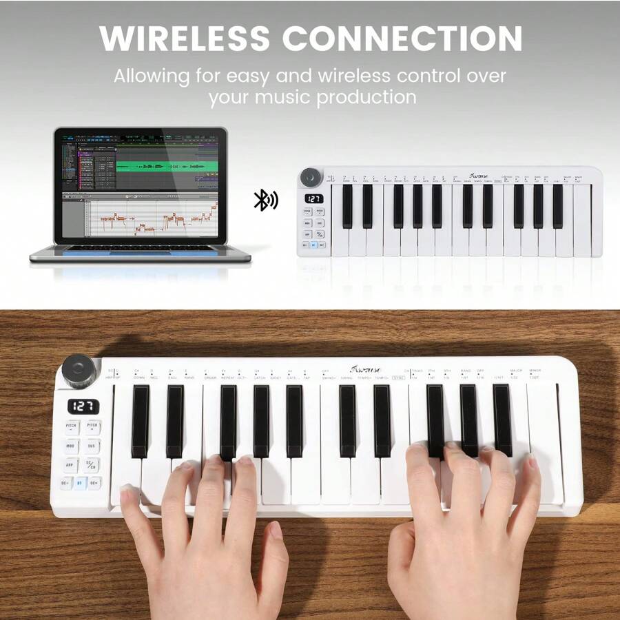Asmuse 25 Key USB MIDI Keyboard, Bluetooth Sensitive Keys MIDI Controller With Assignable ...