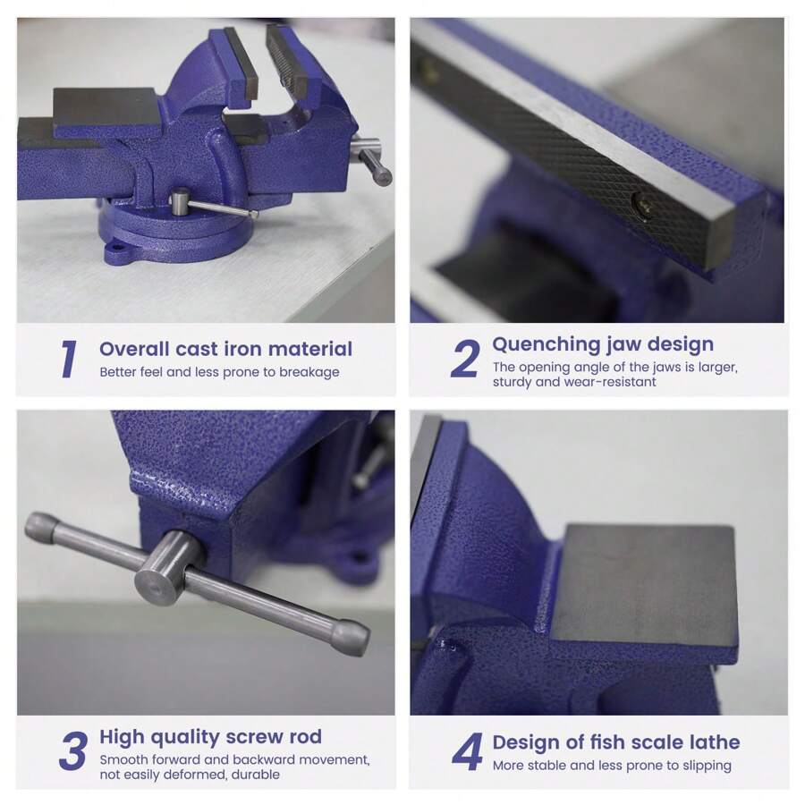 6" Bench Vise, Table Vise Clamp-On With 360° Swivel Base, Heavy Duty ...