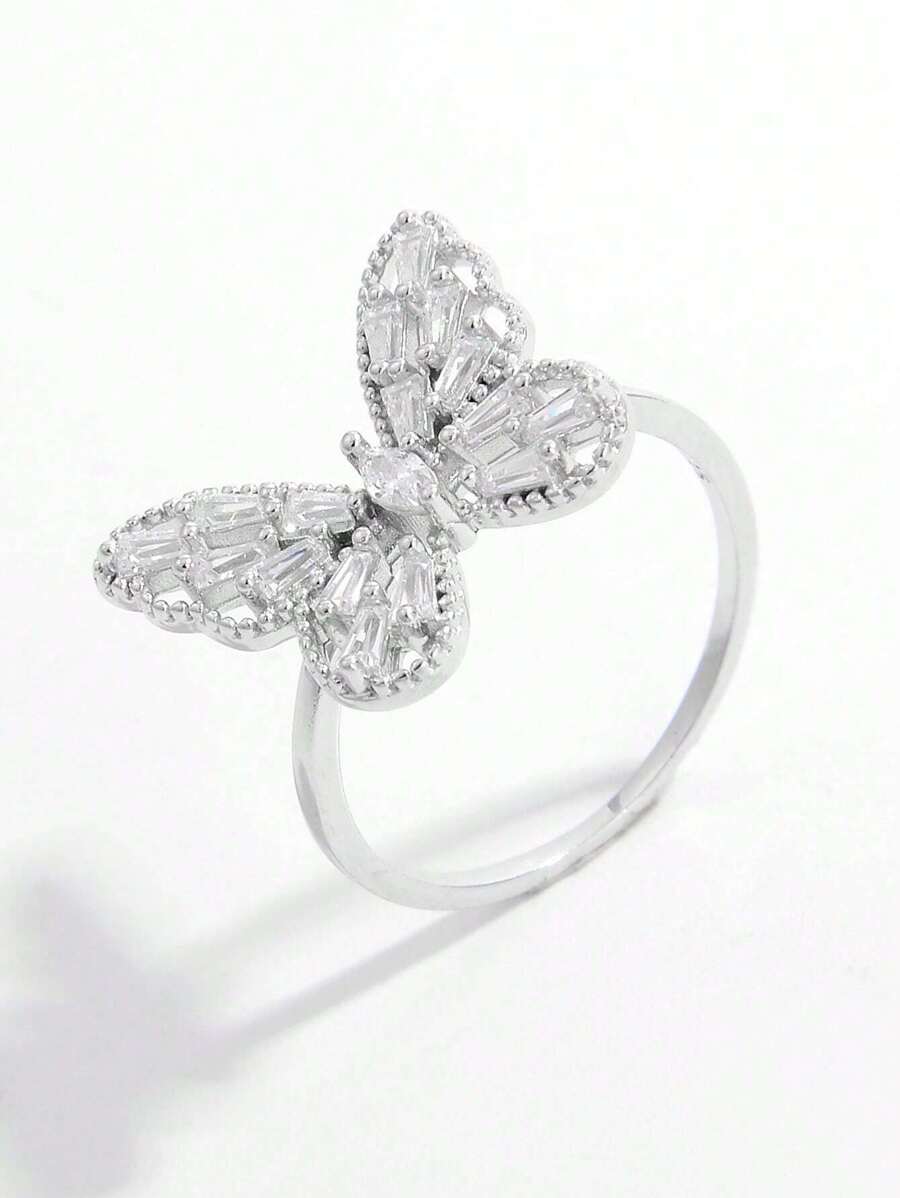 1pc Fashionable 925 Sterling Silver Butterfly Ring With Zirconia For ...
