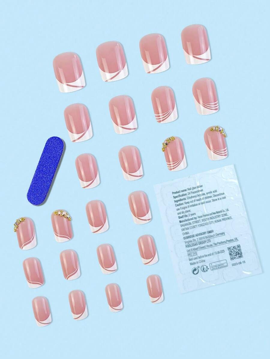 Transform Your Nails With 24pcs Short Square Rhinestone Decor Full ...