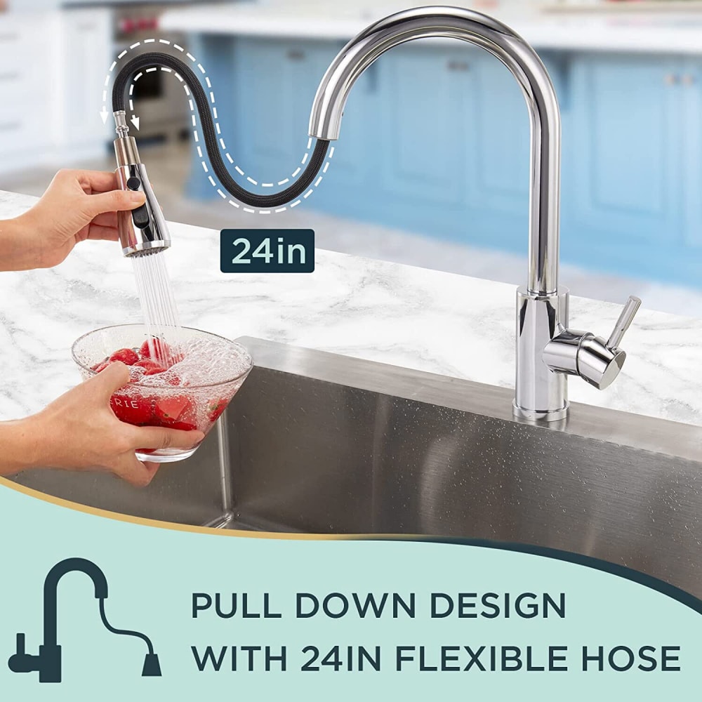 360° Kitchen Sink Mixer Taps Pull Out Spout Spray Single Lever Modern ...