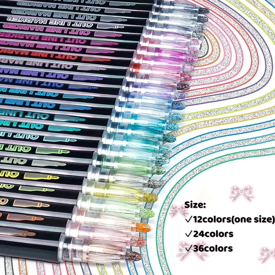 8/12/24/36/48 Colors Double Line Outline Highlighter Marker Pens, For ...