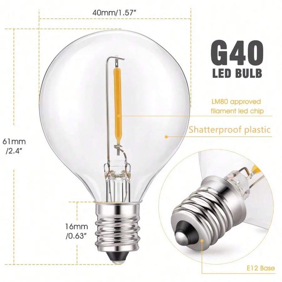10PCS LED G40 Clear Globe Bulbs, E12 Base Plastic Warm Replace G40 5W 7W Incandescent Bulbs ...