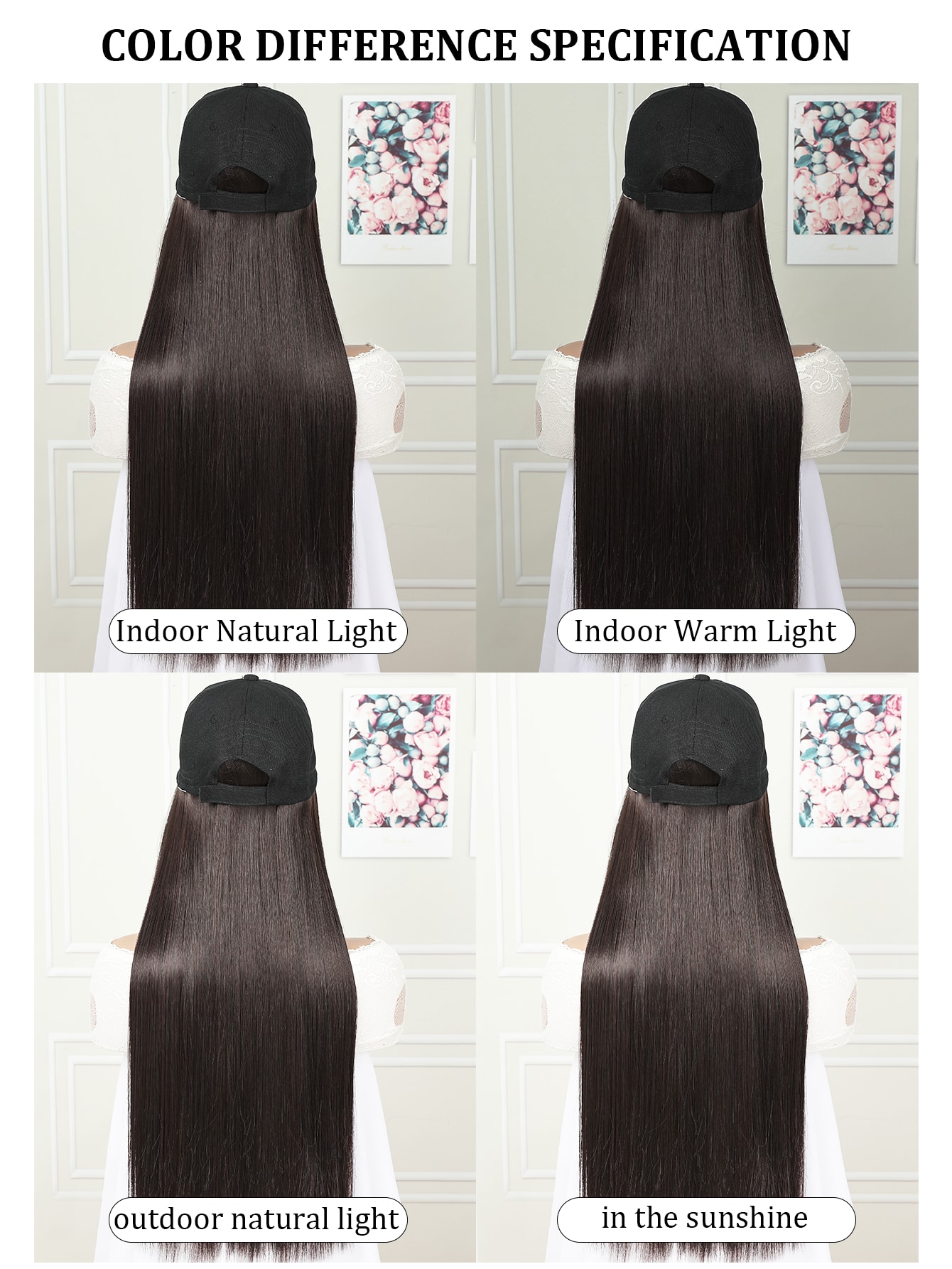 Baseball Cap with Hair Extensions for Women Adjustable Hat with ...