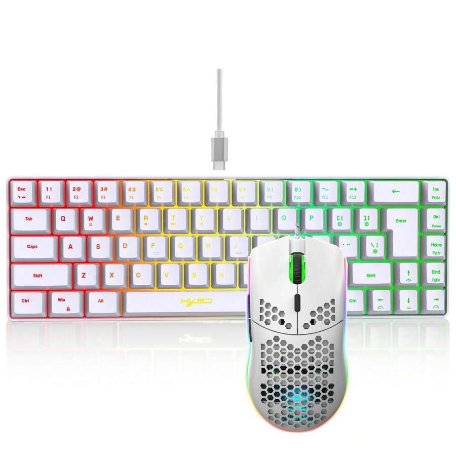HXSJ HXSJ-RGB Keyboard And Cellular Gaming Mouse, Compact 68-Key Mini ...