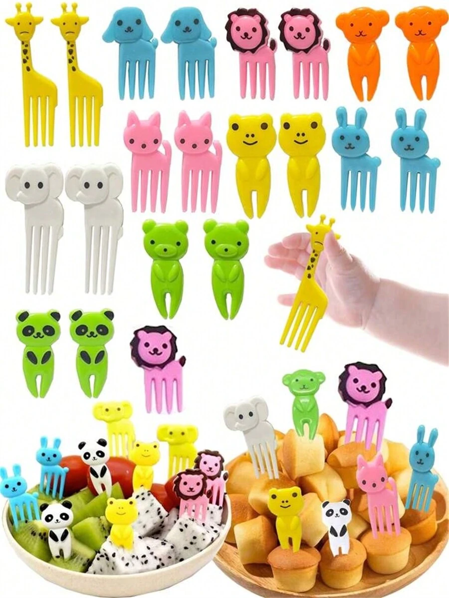 10pcs Cartoon Animal Fruit Forks, Multiple Colors(Randomly Sent) Mini ...