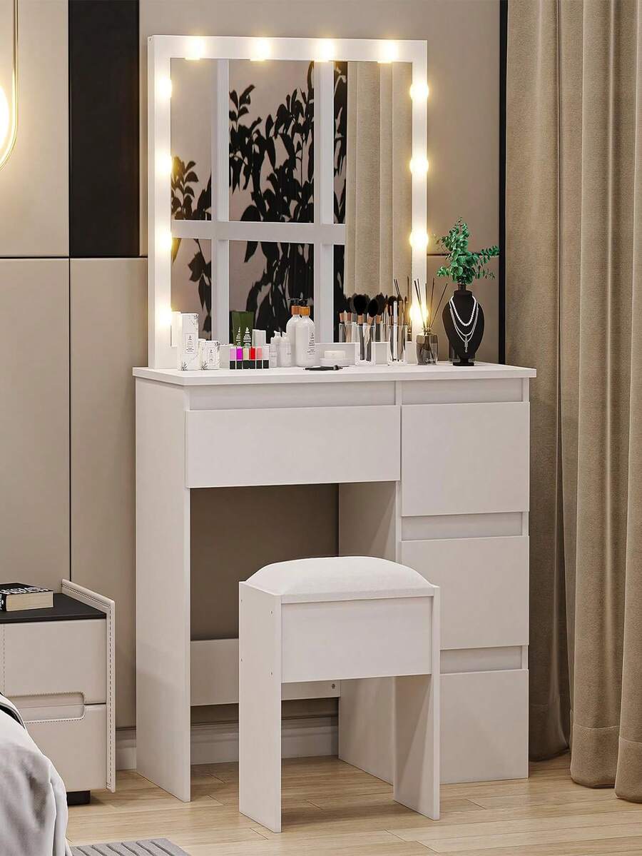Vanity Desk, Makeup Vanity Desk With Touch Light Mirror And Power ...