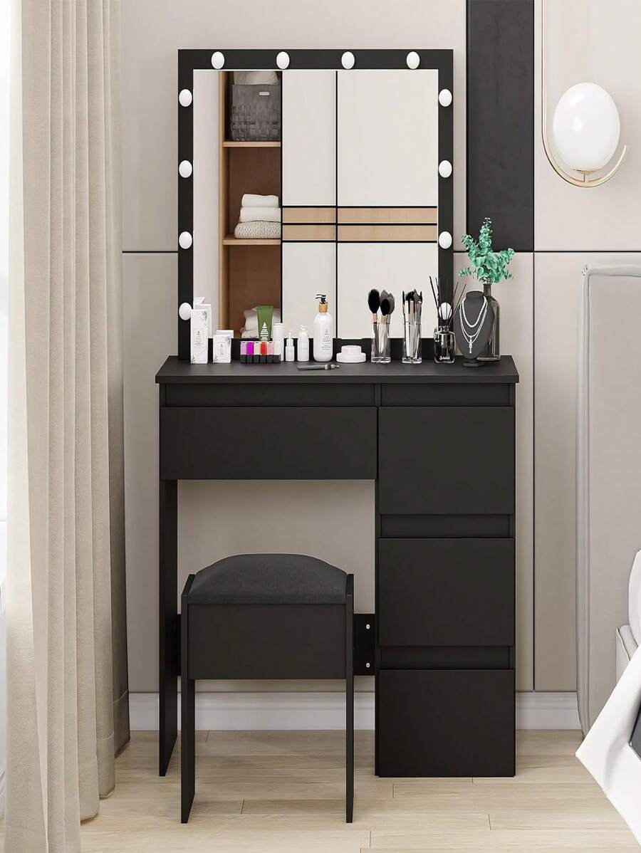 Vanity Desk, Makeup Vanity Desk With Touch Light Mirror And Power ...
