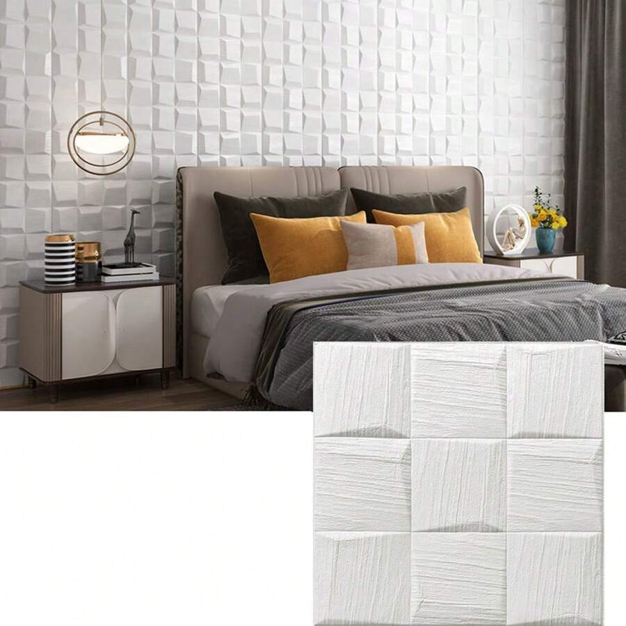5/10/15/20pcs 3D Wall Tile Sticker, Plaid Foam Self-Adhesive Waterproof ...