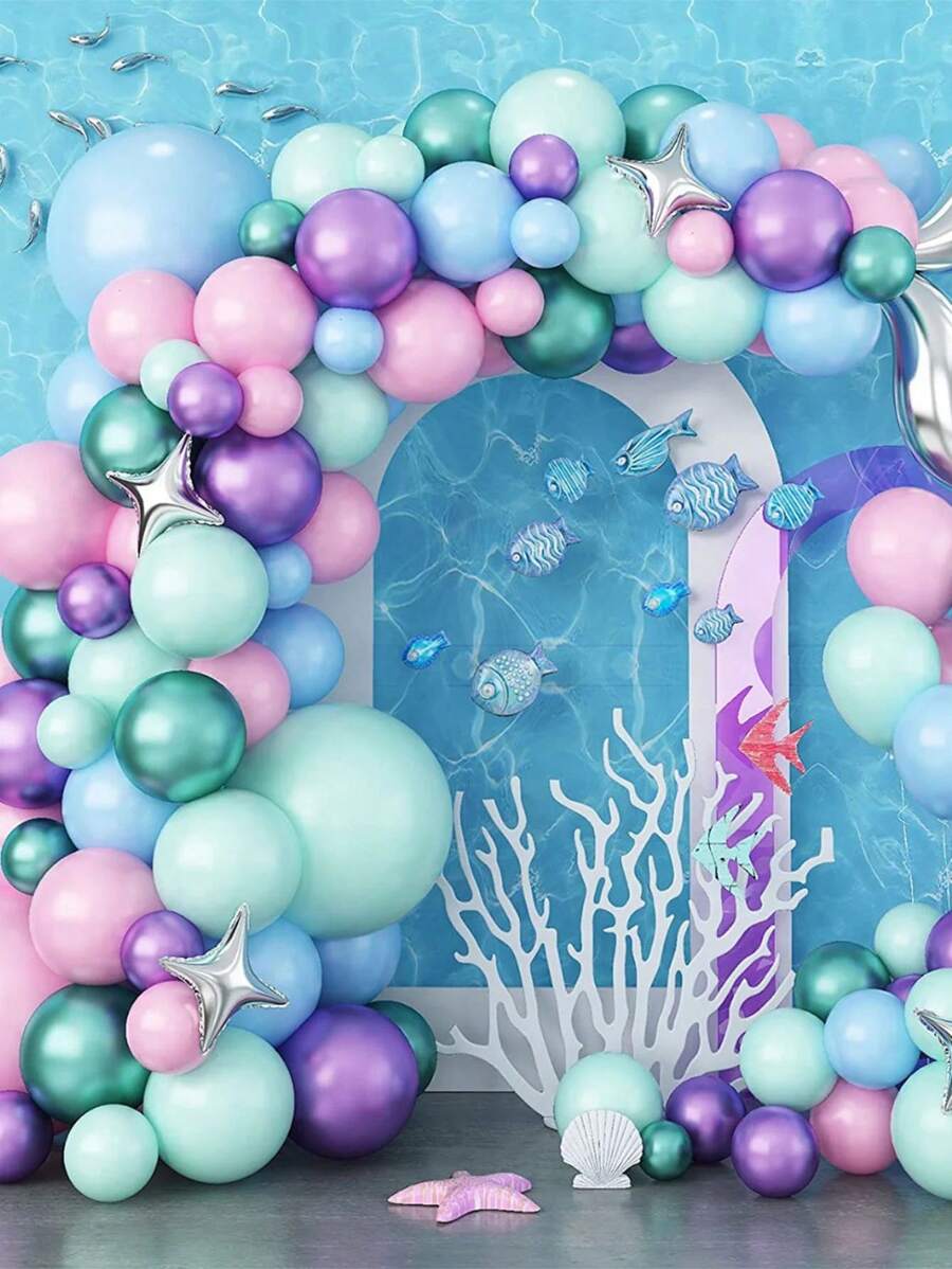 116pcs Ocean Themed Latex Balloon Arch Kit, Includes Fish & Wave Shaped ...