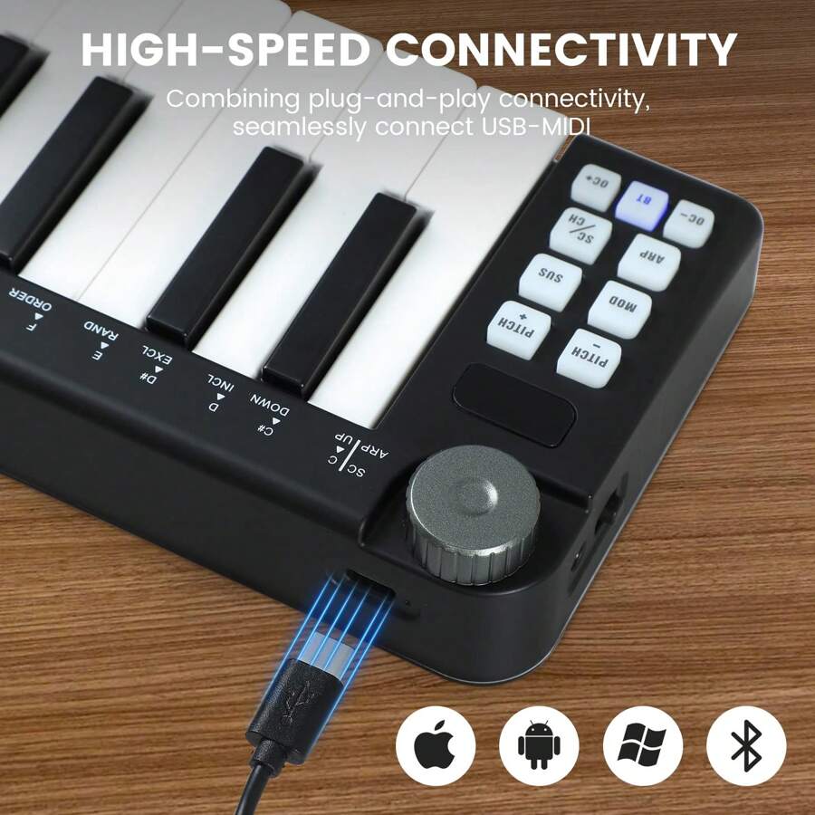 Asmuse 25 Key USB MIDI Keyboard, Bluetooth Sensitive Keys MIDI Controller With Assignable ...