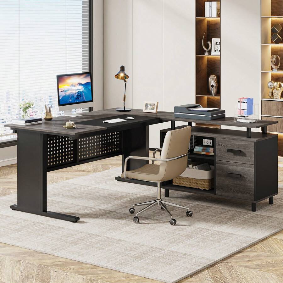 Tribesigns Tribesigns 63 Inch Executive Desk With File Cabinet, Large ...