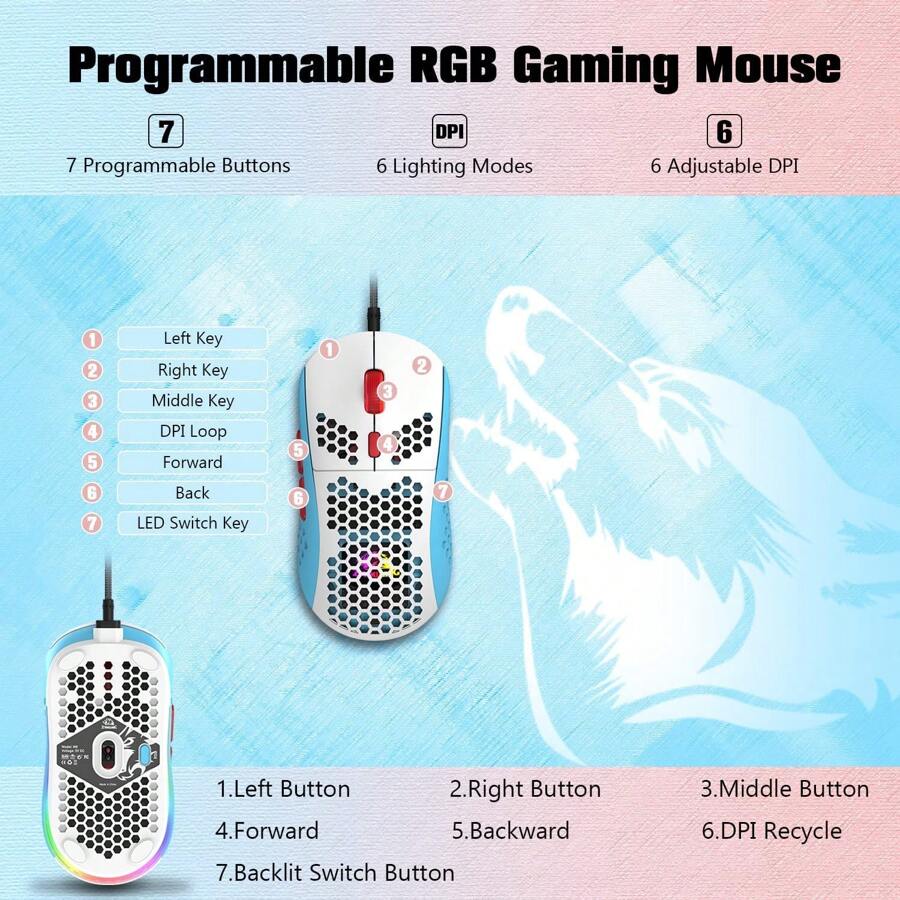 ATTACK SHARK ATTACK SHARK * ZIYOU LANG Wired RGB Gaming Mouse,65G Lightweight Honeycomb ...