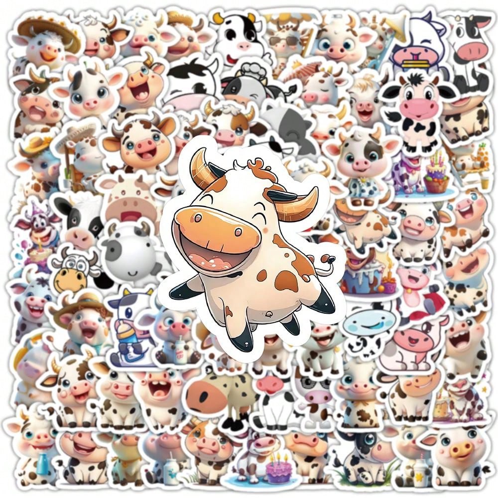 100pcs Cute Cartoon Cow Sticker Pack For Ins Style Decoration, Glass ...