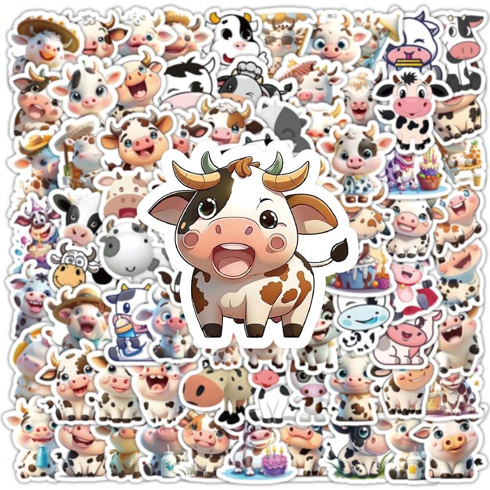 100pcs Cute Cartoon Cow Sticker Pack For Ins Style Decoration, Glass ...