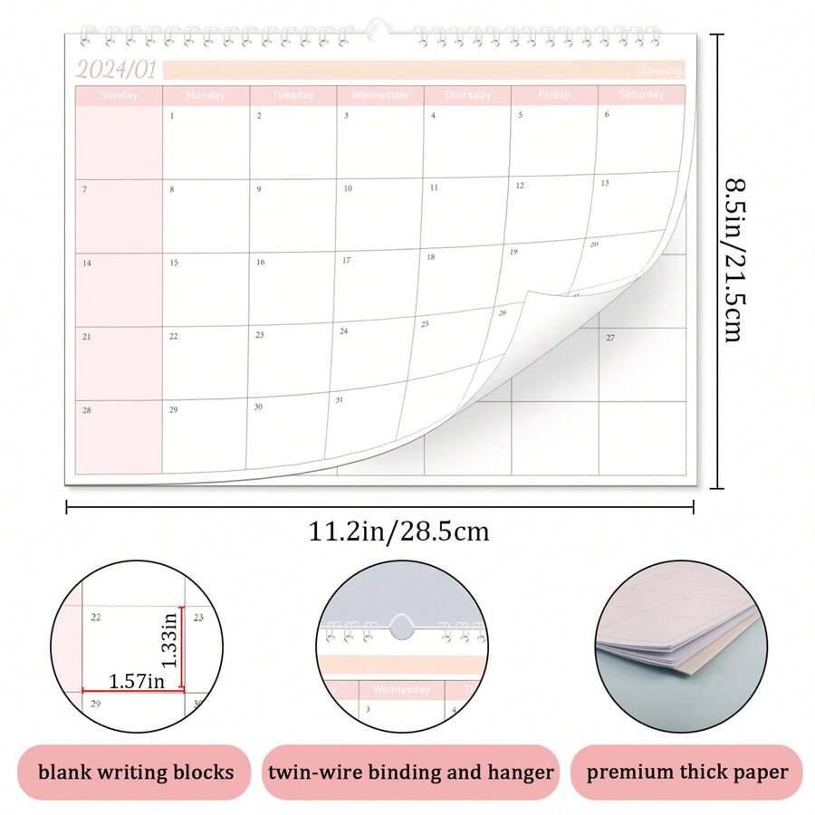 2024 Monthly Wall Calendar - 12 Monthly Calendar Runs From Jan 2024 To ...