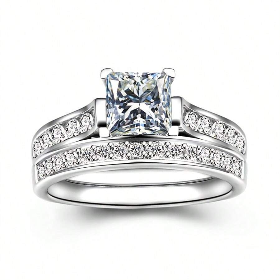 Luxury Women Oval Princess Cut Zirconia Inlay Ring For Women Engagement ...