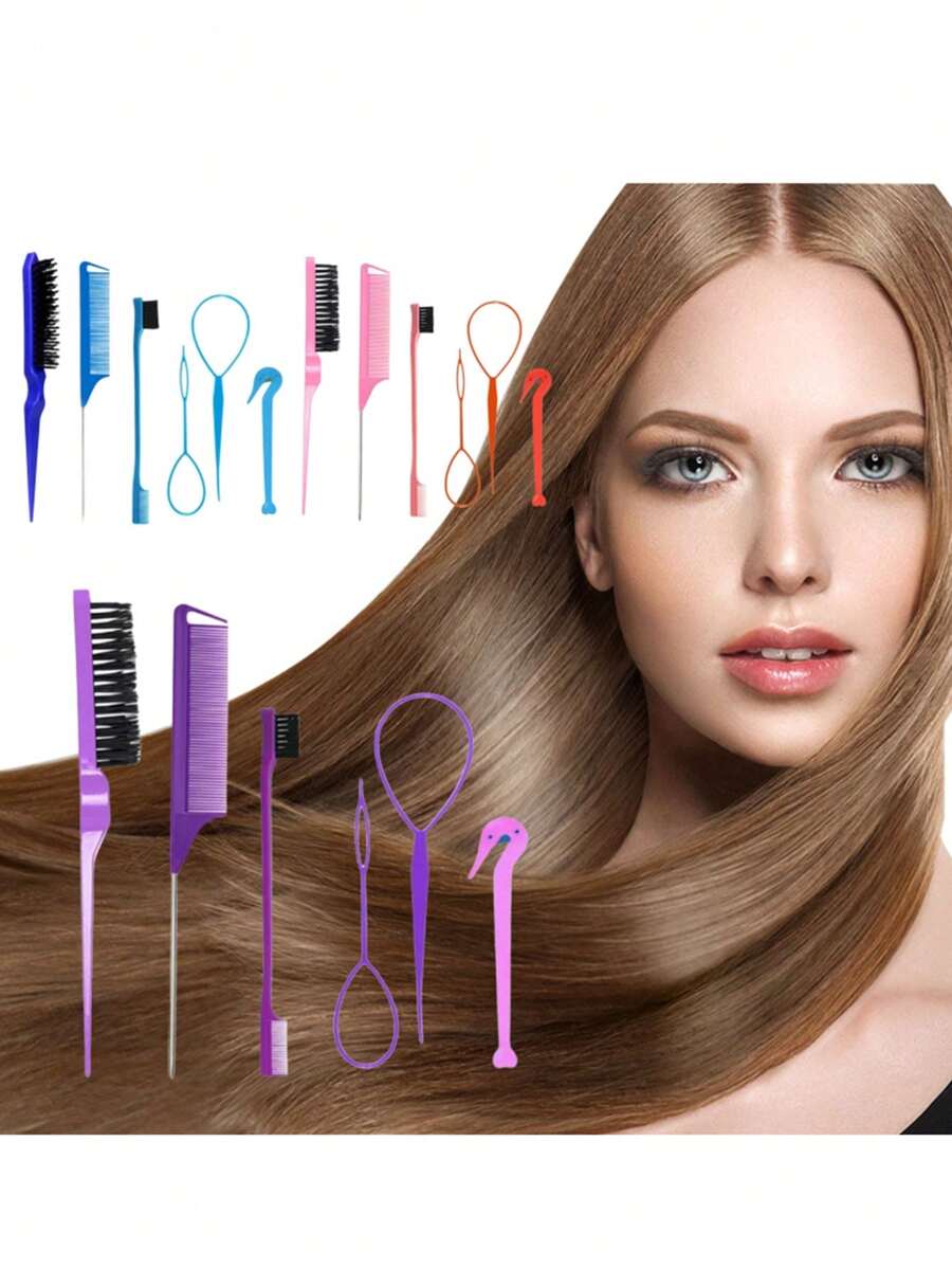 2-In-1 Hairdressing Pointy Tail Comb & Three Rows Teasing Brush ...